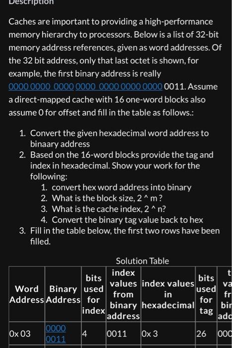 Solved Caches are important to providing a high-performance | Chegg.com