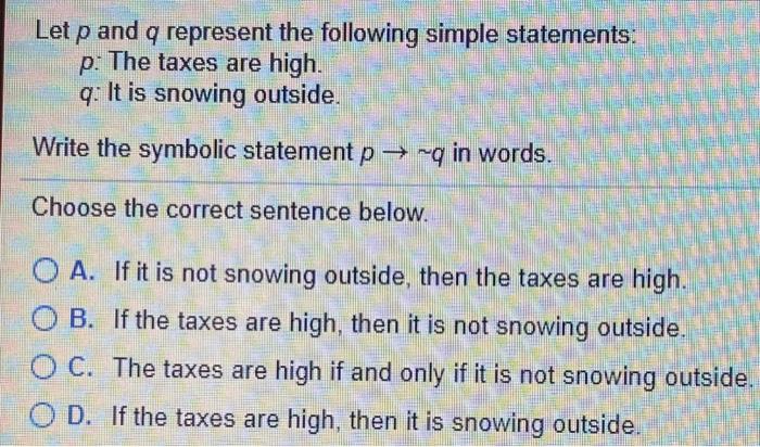 Solved Let p and q represent the following simple | Chegg.com