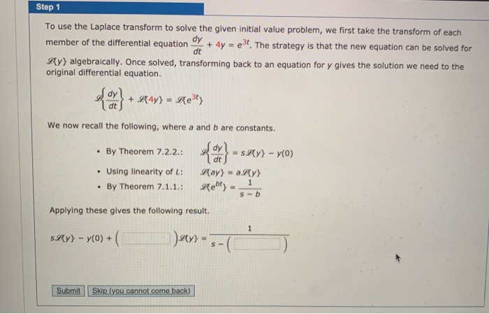 Solved Step 1 To use the Laplace transform to solve the | Chegg.com