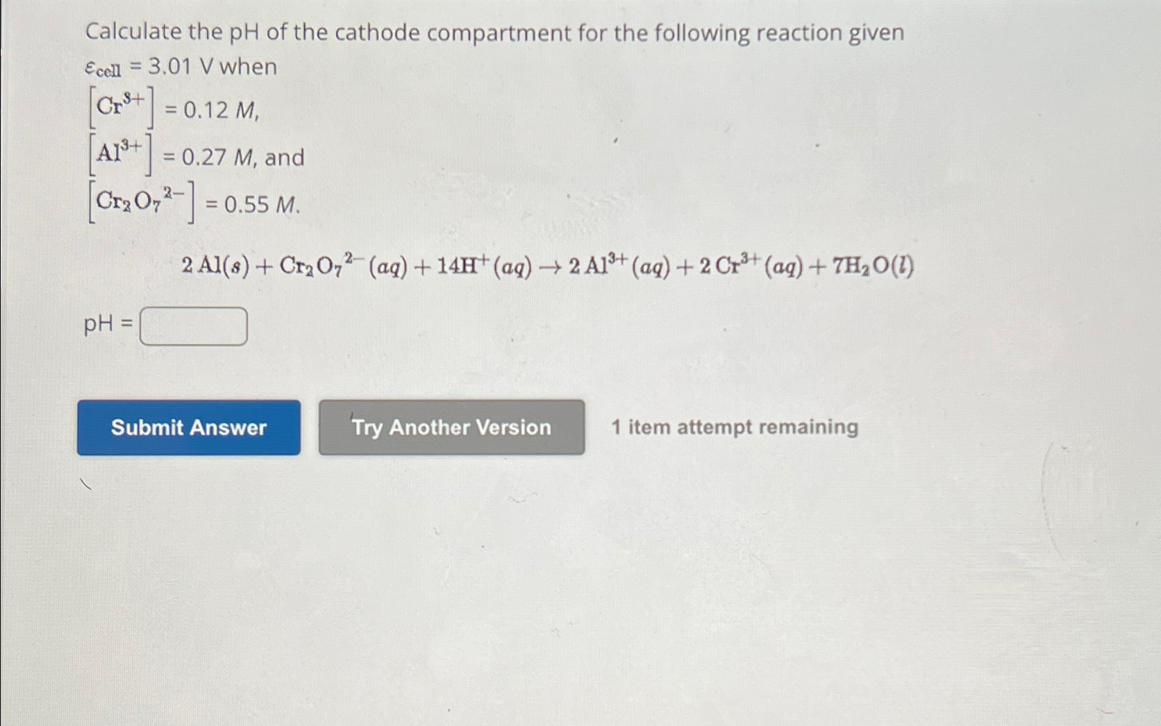 Solved Calculate the pH ﻿of the cathode compartment for the | Chegg.com