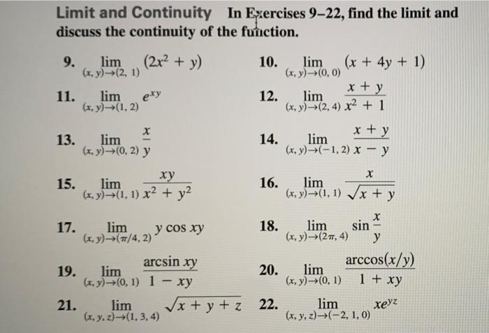 Solved Limit and Continuity In Exercises 9-22, find the | Chegg.com