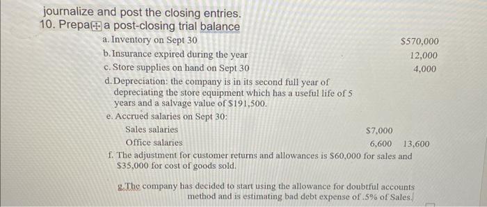 journalize and post the closing entries. 10. Prepatit | Chegg.com