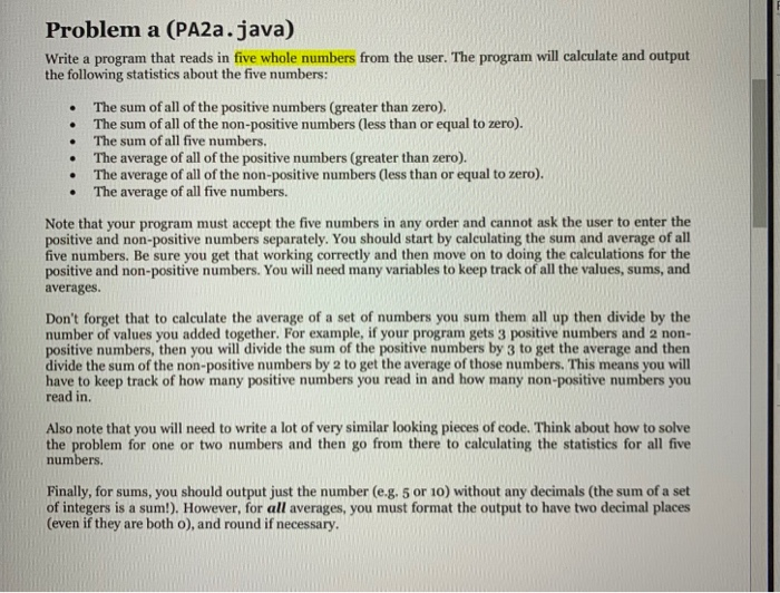 Solved Problem a (PA2a.java) Write a program that reads in | Chegg.com