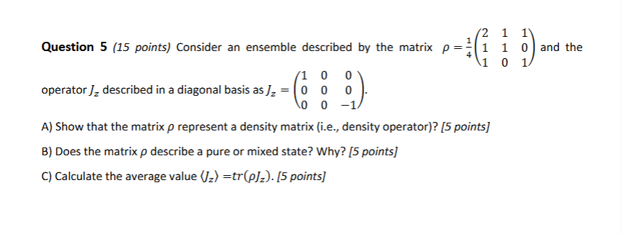 Question 5 (15 ﻿points) ﻿Consider an ﻿ensemble | Chegg.com