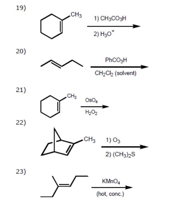 Solved 19) CH3 1) CH3CO3H 2) H30* 20) PhCO3H CH2Cl2 | Chegg.com