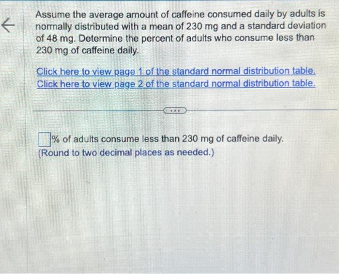 Solved Assume the average amount of caffeine consumed daily | Chegg.com