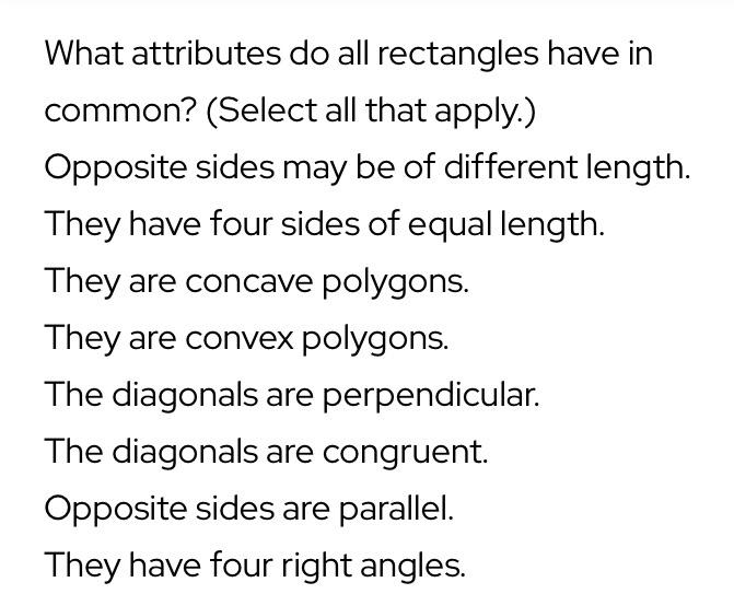 Solved What attributes do all rectangles have in common? | Chegg.com