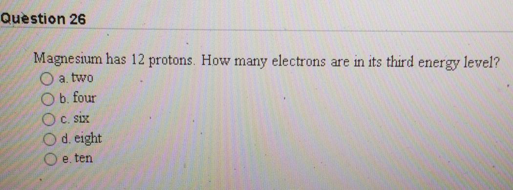 Solved Question 26 Magnesium has 12 protons. How many | Chegg.com