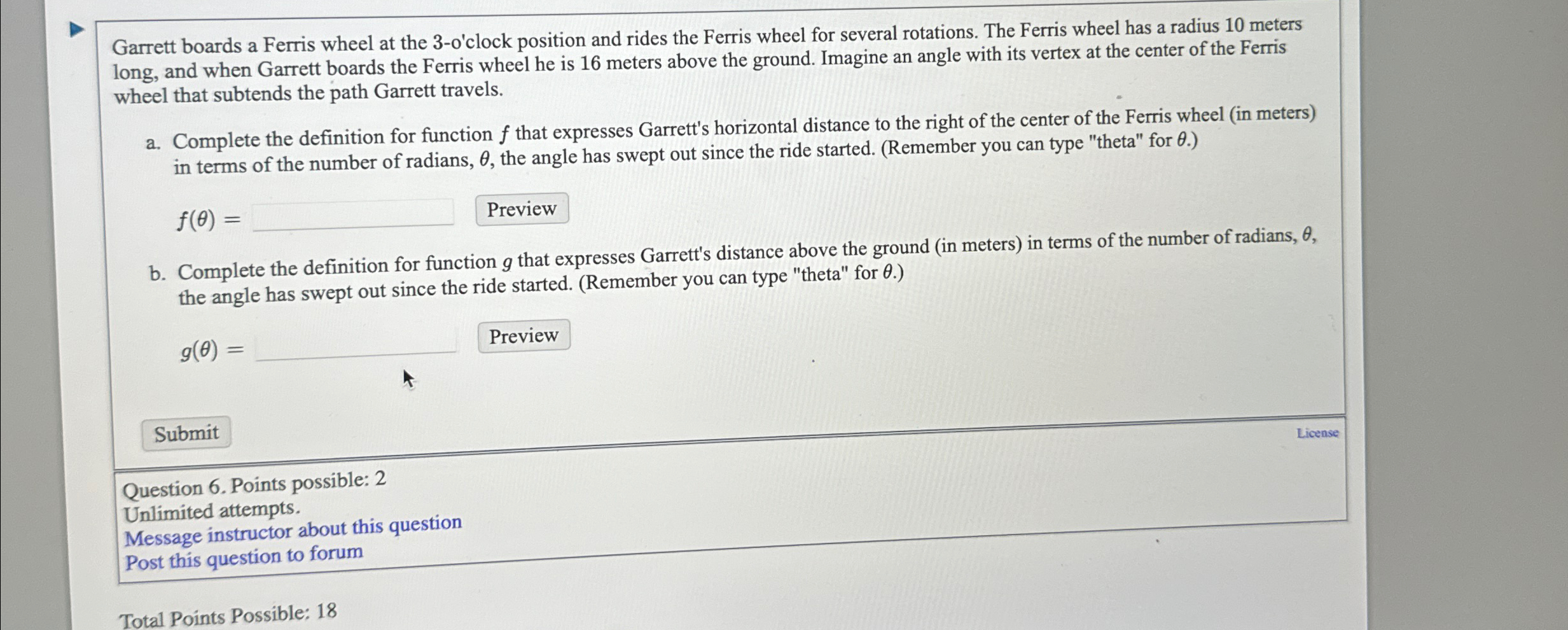 Solved Garrett boards a Ferris wheel at the 3-o'clock | Chegg.com