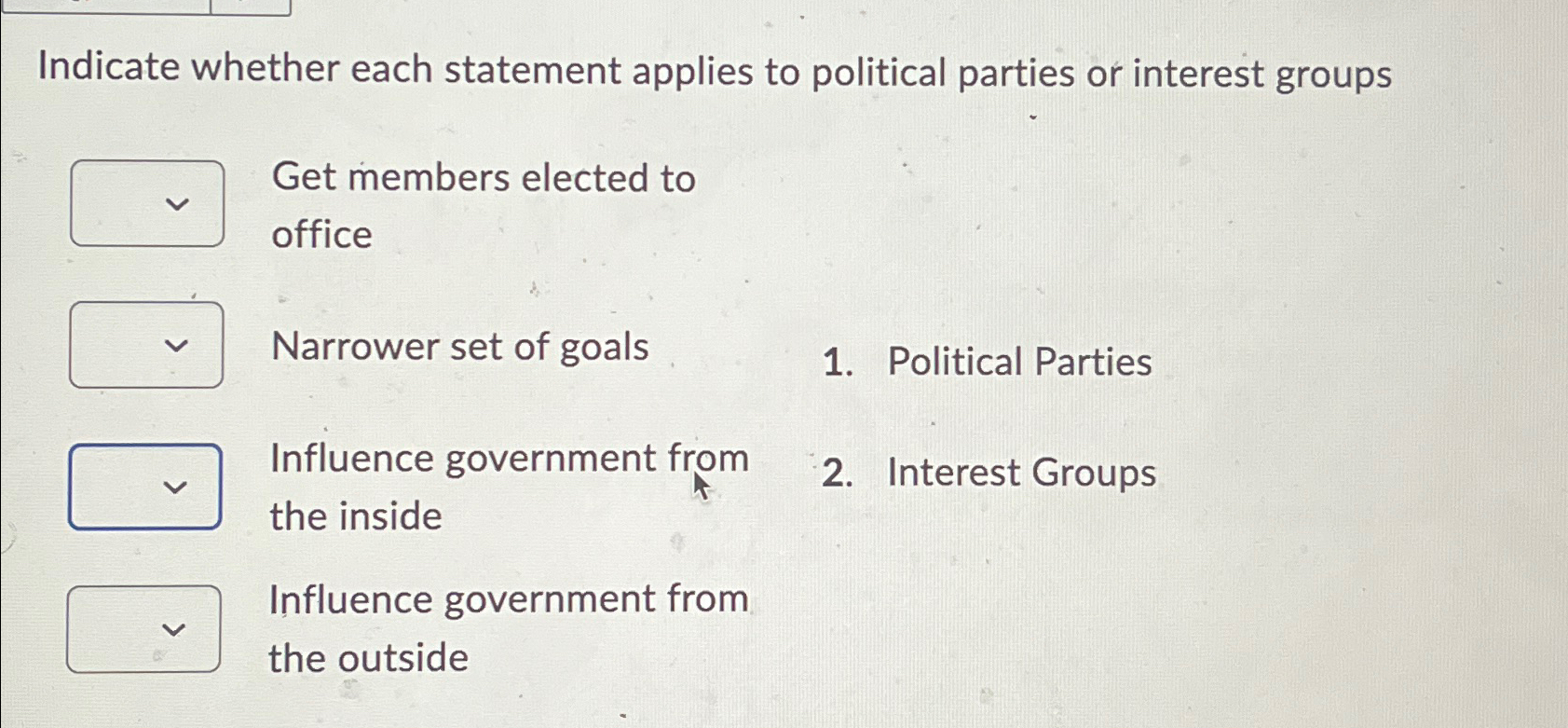 Solved Indicate whether each statement applies to political | Chegg.com