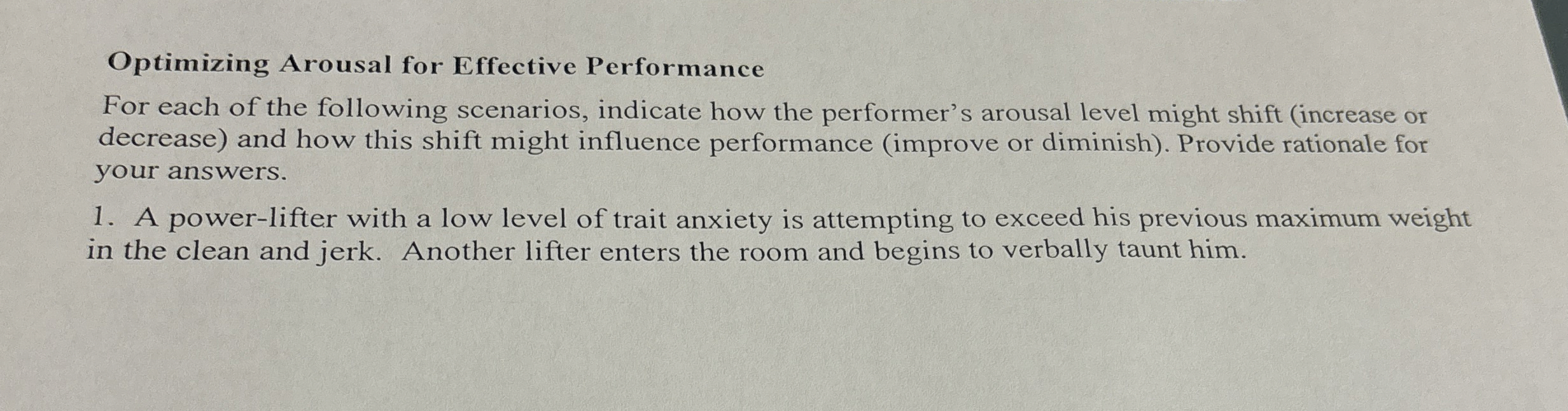 Solved Optimizing Arousal for Effective PerformanceFor each | Chegg.com