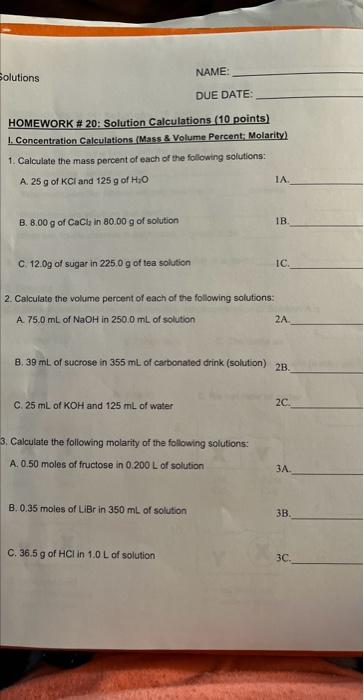 Solved 1. Calculate the mass percent of each of the | Chegg.com