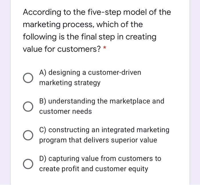 Solved According to the five-step model of the marketing | Chegg.com