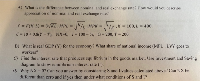 Solved A) What is the difference between nominal and real | Chegg.com