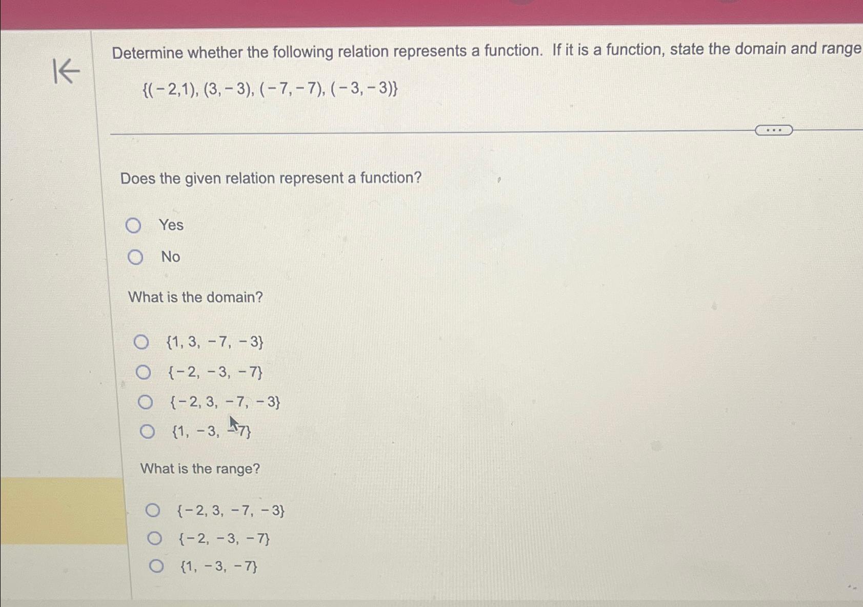 Solved Determine whether the following relation represents a | Chegg.com