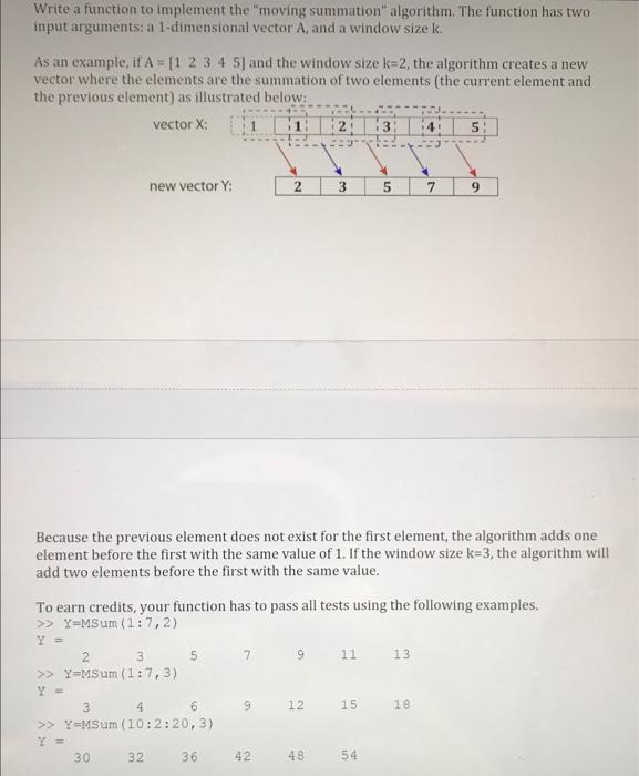 Solved Write a function to implement the "moving summation" | Chegg.com