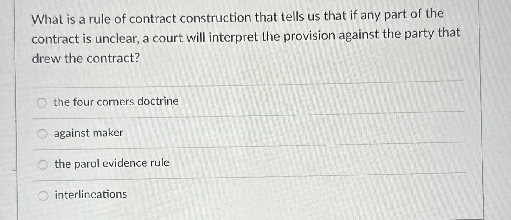 Solved What is a rule of contract construction that tells us | Chegg.com
