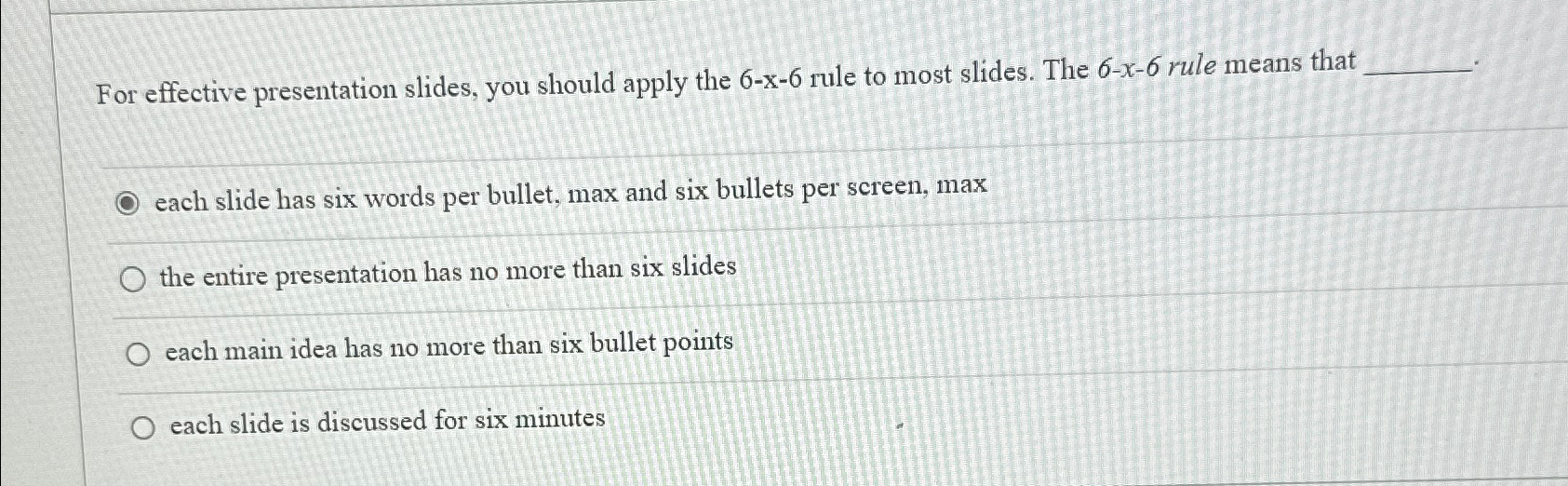 Solved For effective presentation slides, you should apply | Chegg.com