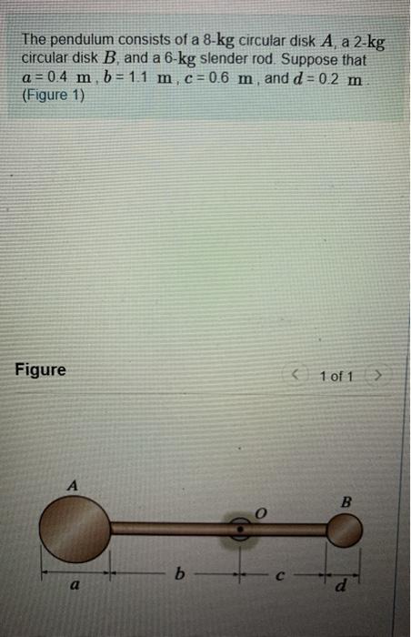 Solved The pendulum consists of a 8-kg circular disk A, a | Chegg.com