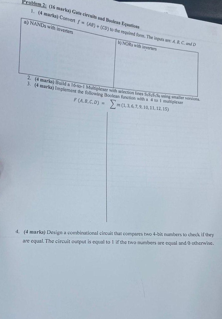 Solved Problem 2: ( 16 ﻿marks) ﻿Gate circuits and Boolean | Chegg.com