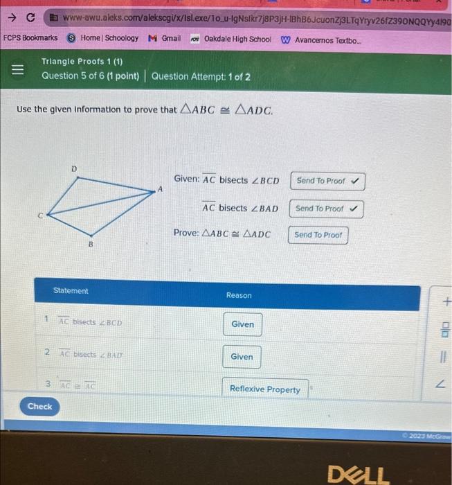 Use the given Information to prove that ABC≅ ADC. | Chegg.com