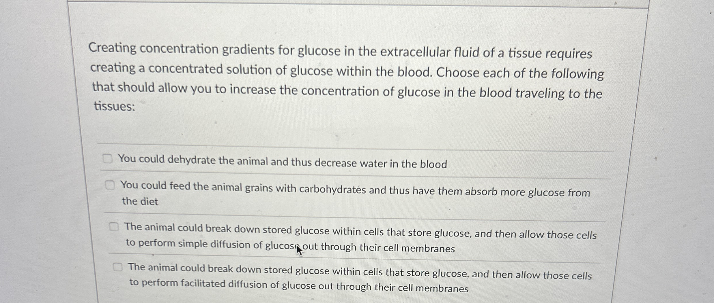 Creating concentration gradients for glucose in the | Chegg.com