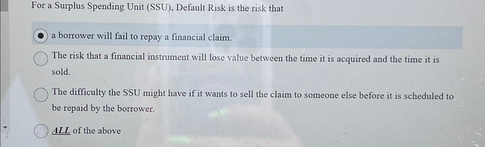Solved For a Surplus Spending Unit (SSU), ﻿Default Risk is | Chegg.com