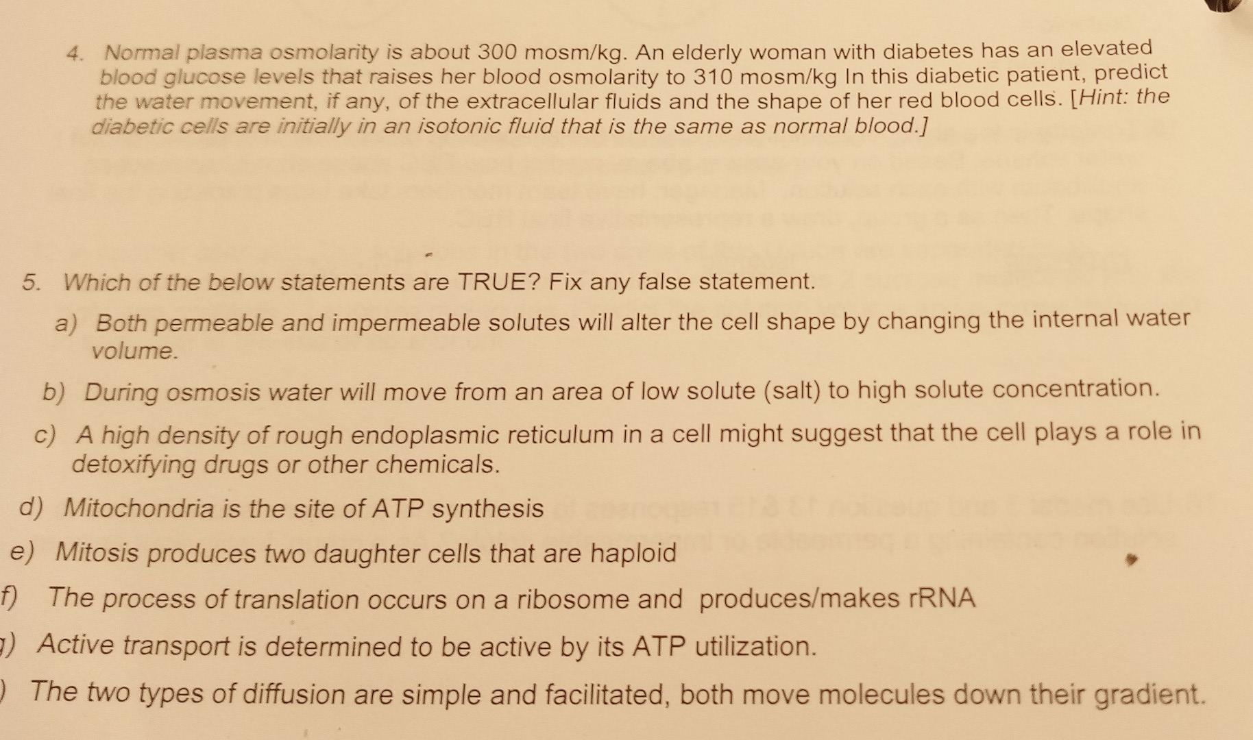 Solved 4. Normal plasma osmolarity is about 300 mosm/kg. An | Chegg.com