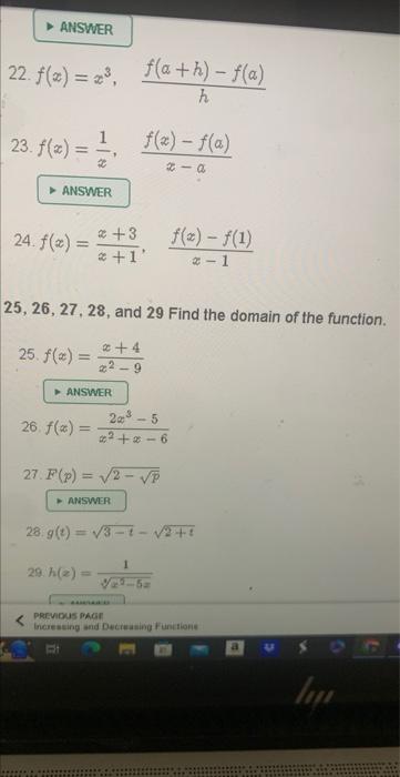 Solved 22. f(x)=x3,hf(a+h)−f(a) 23. f(x)=x1,z−af(x)−f(a) 24. | Chegg.com