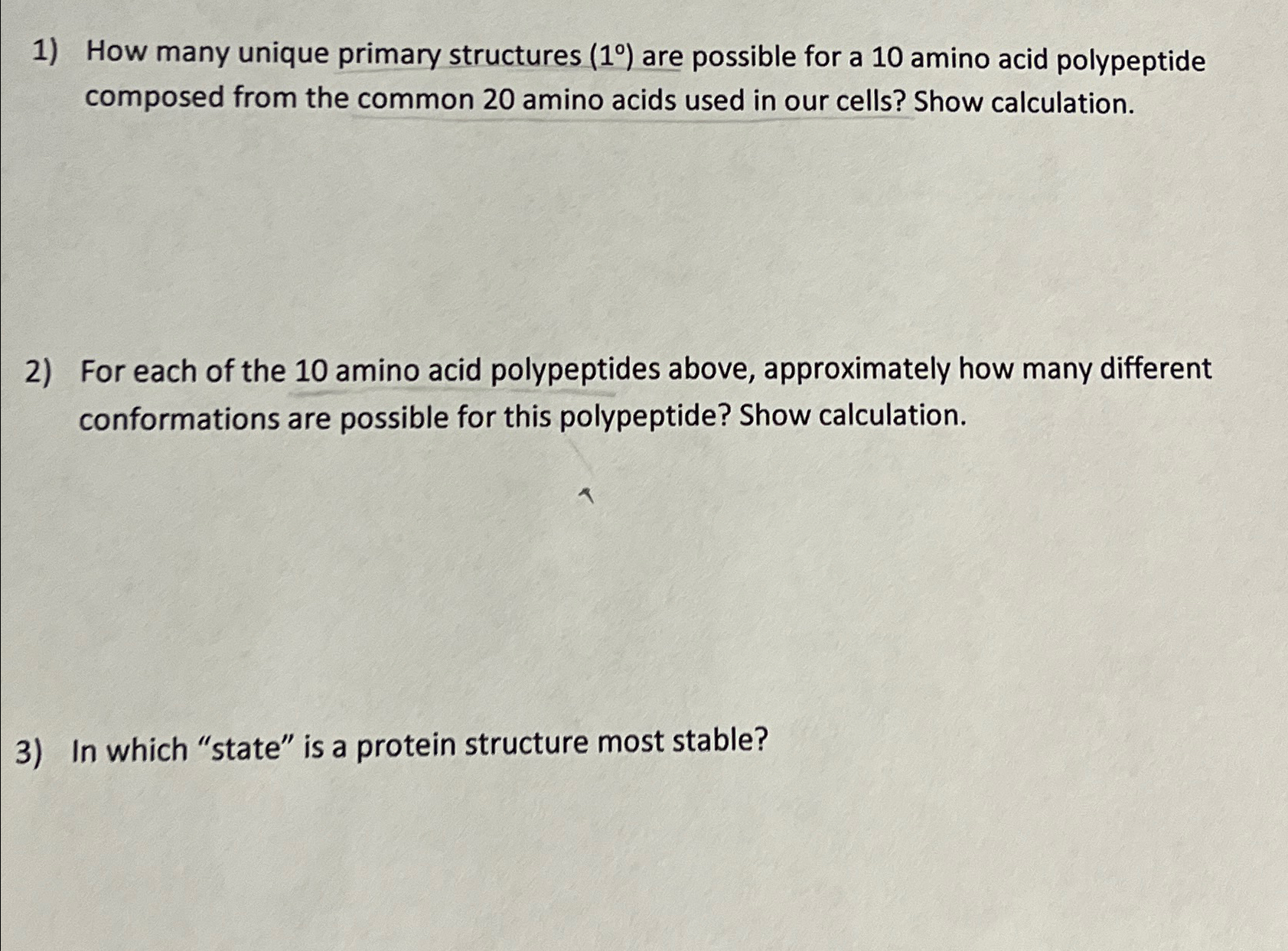 Solved How many unique primary structures (1°) ﻿are possible | Chegg.com