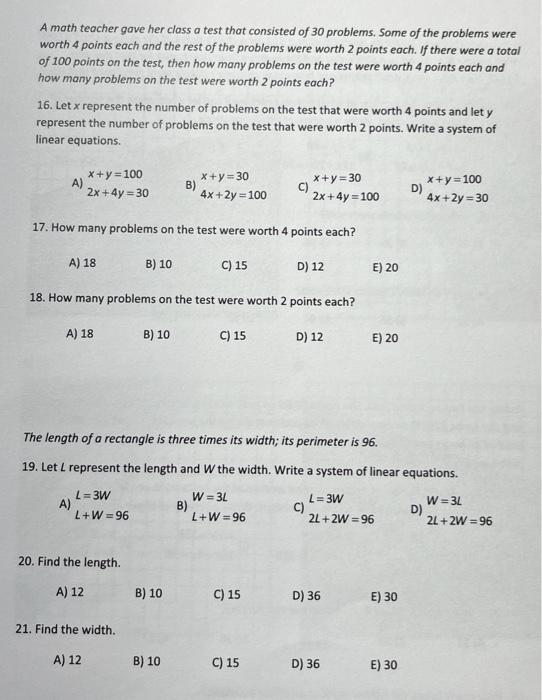 Solved A math teacher gave her class a test that consisted | Chegg.com Solved A math teacher gave her class a test that consisted | Chegg.com