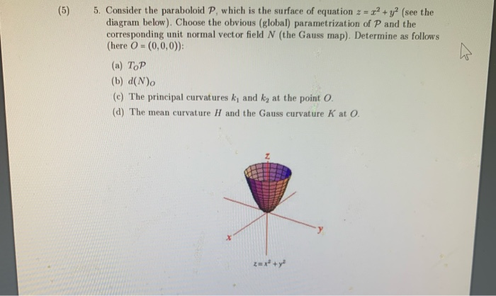 Solved (5) 5. Consider the paraboloid P, which is the | Chegg.com