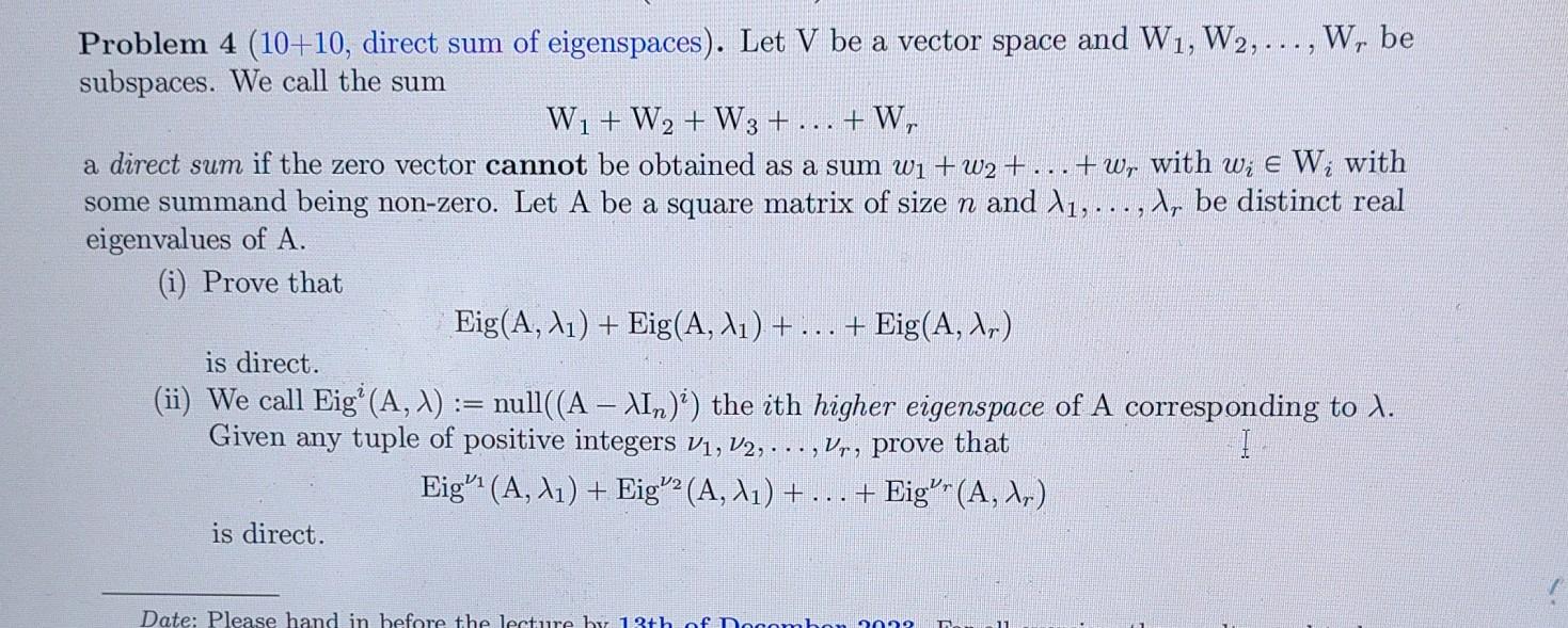 Solved Problem ﻿direct Sum Of Eigenspaces ﻿let V ﻿be A