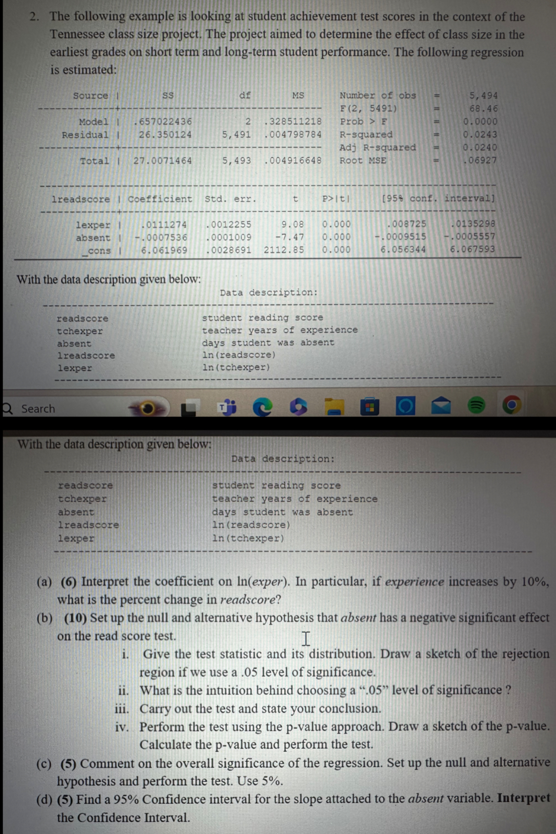 Solved The following example is looking at student | Chegg.com