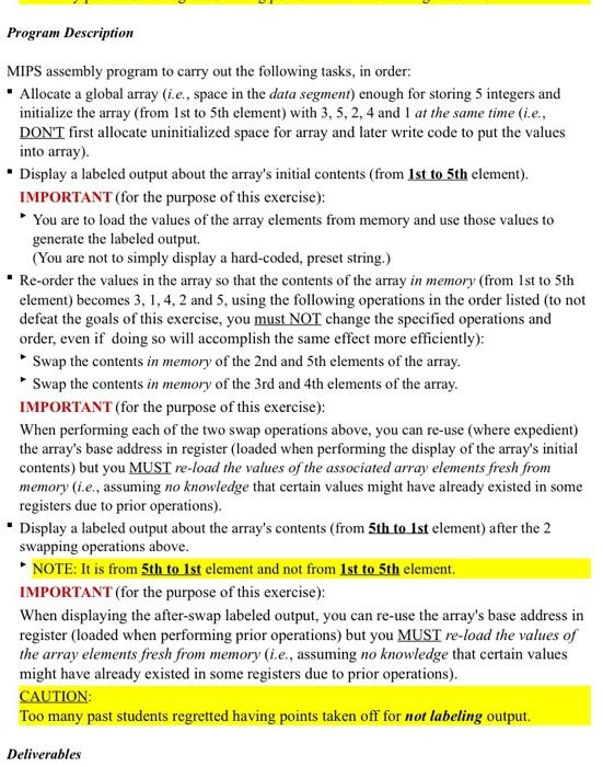 Solved Program Description MIPS assembly program to carry | Chegg.com