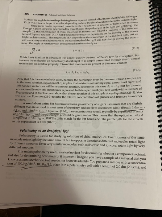 310 EXPERIMENT 21 Polarimetry of Sugar Solutions D. | Chegg.com