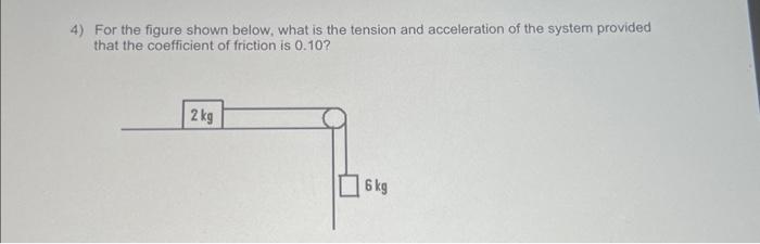 Solved 4) For the figure shown below, what is the tension | Chegg.com