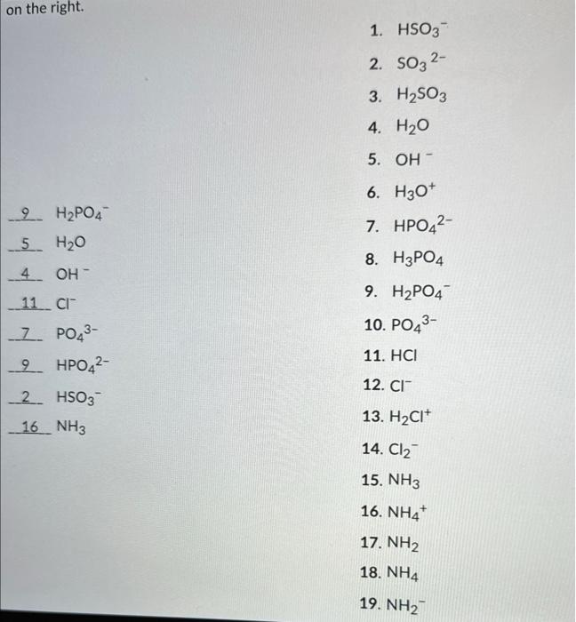 Solved on the right. 1. HSO3− 2. SO32− 3. H2SO3 4. H2O 5. | Chegg.com