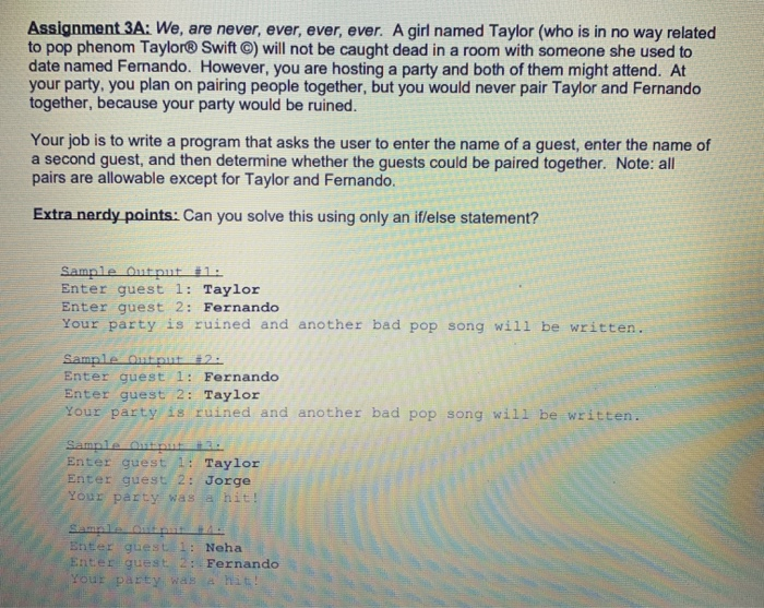 Solved Assignment 3A: We, are never, ever, ever, ever. A | Chegg.com