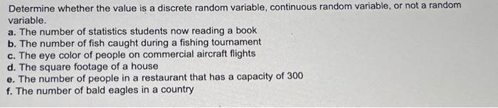Solved Determine whether the value is a discrete random | Chegg.com