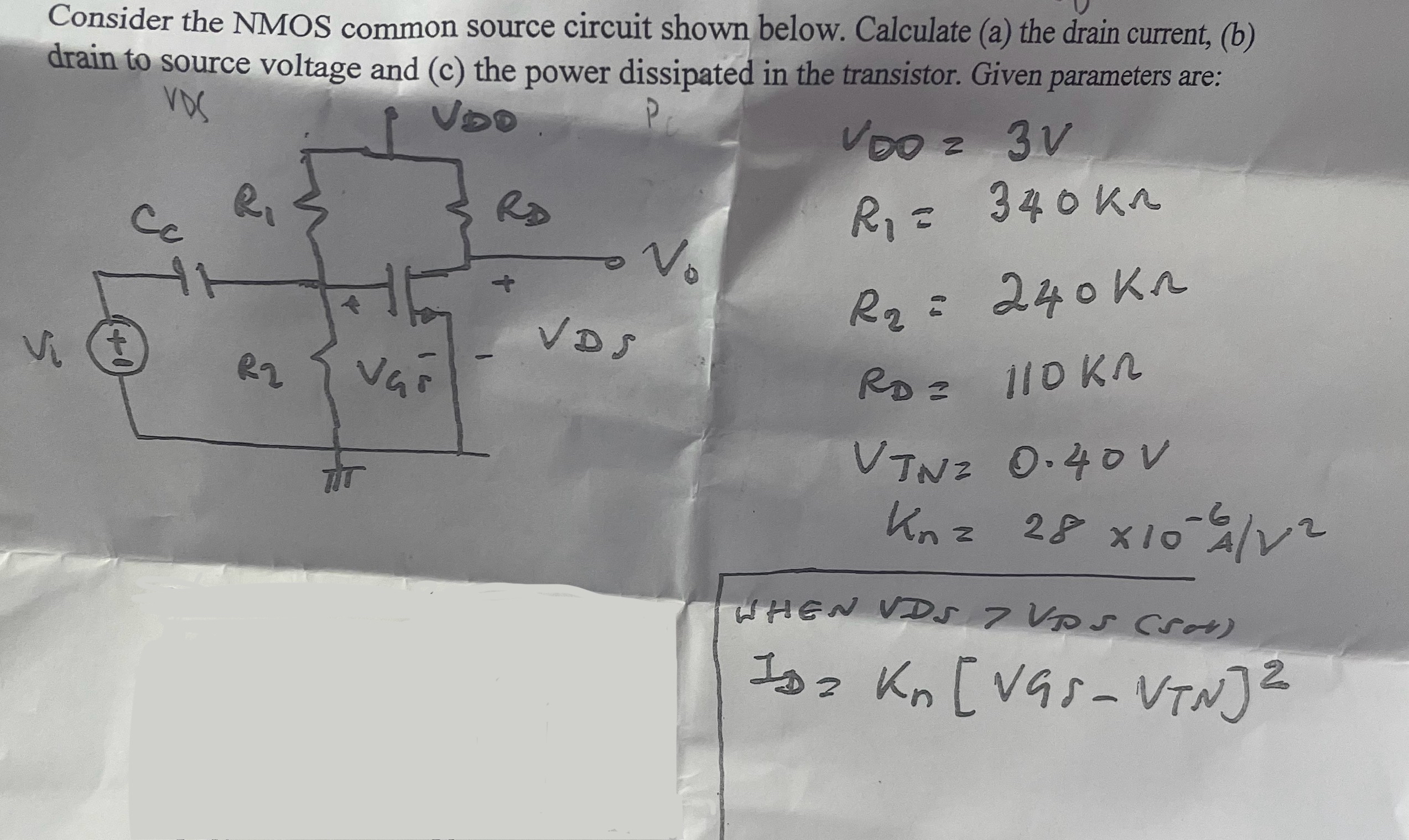 Solved Consider the MOS common source circuit shown below. | Chegg.com