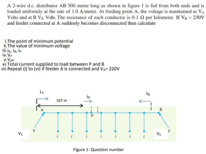 Solved A 2-wire d.c. distributor AB 500 meter long as shown | Chegg.com
