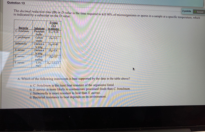 Solved Question 13 2 points Saved The decimal reduction time | Chegg.com