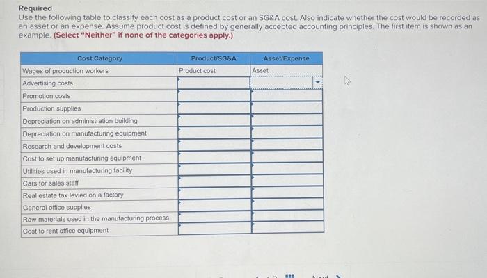 Solved Required Use the following table to classify each | Chegg.com
