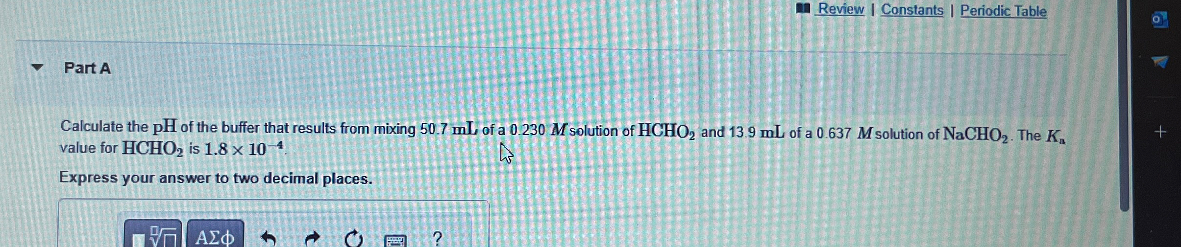 Solved calculate the pH of the buffer that results Review I | Chegg.com
