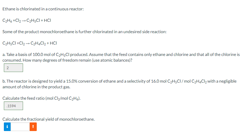 Solved Ethane is chlorinated in a continuous | Chegg.com