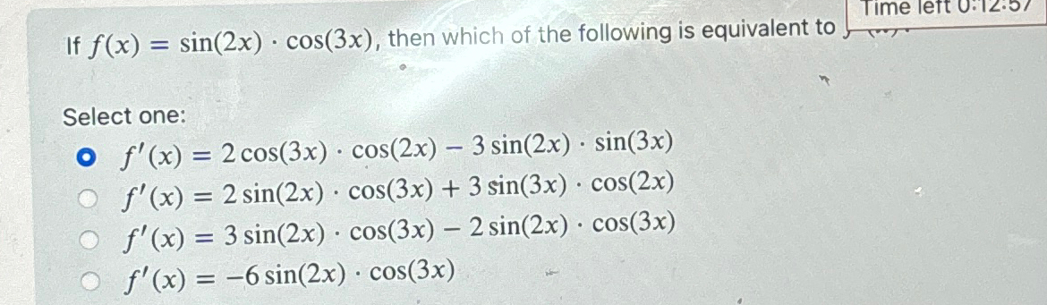 Solved If f(x)=sin(2x)*cos(3x), ﻿then which of the following | Chegg.com