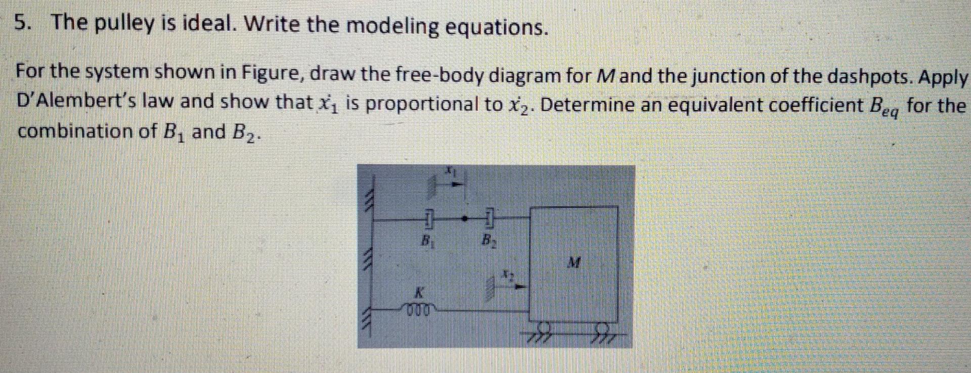 Solved 5. The pulley is ideal. Write the modeling equations. | Chegg.com