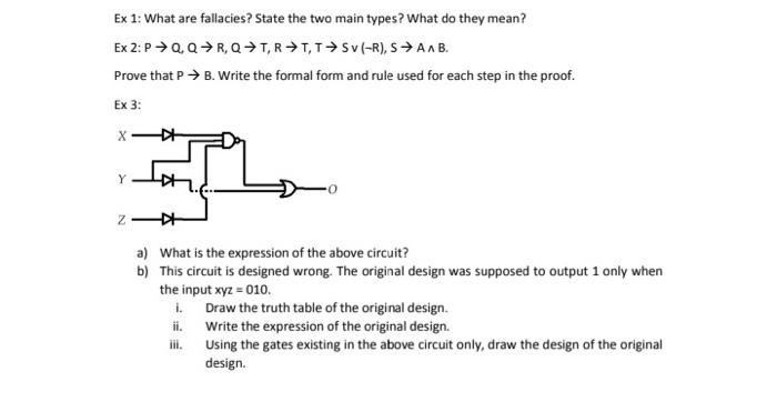 Solved Ex 1: What are fallacies? State the two main types? | Chegg.com