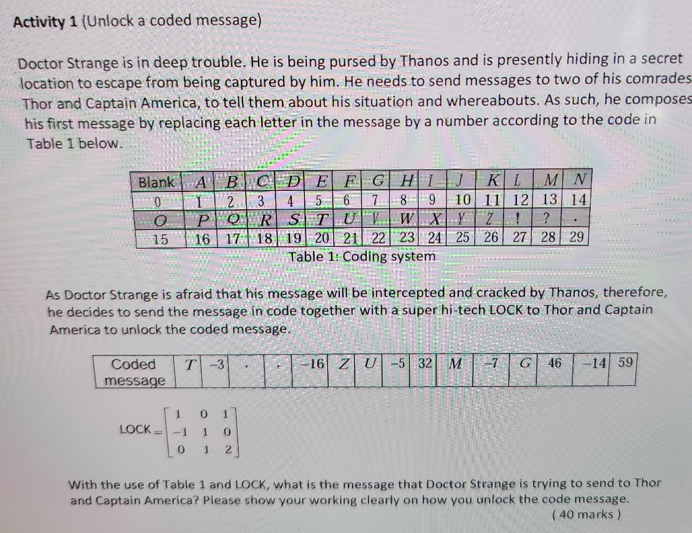 Solved Activity 1 (Unlock a coded message)Doctor Strange is | Chegg.com